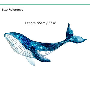 38"W Large Blue Whale Wall Decals Peel and Stick for Nursery Kids Bedroom Decor,Whale Wall Stickers Nursery Cartoon for Girl Bedroom,Humpback Whale Wall Decal,Whale Pictures for Nursery