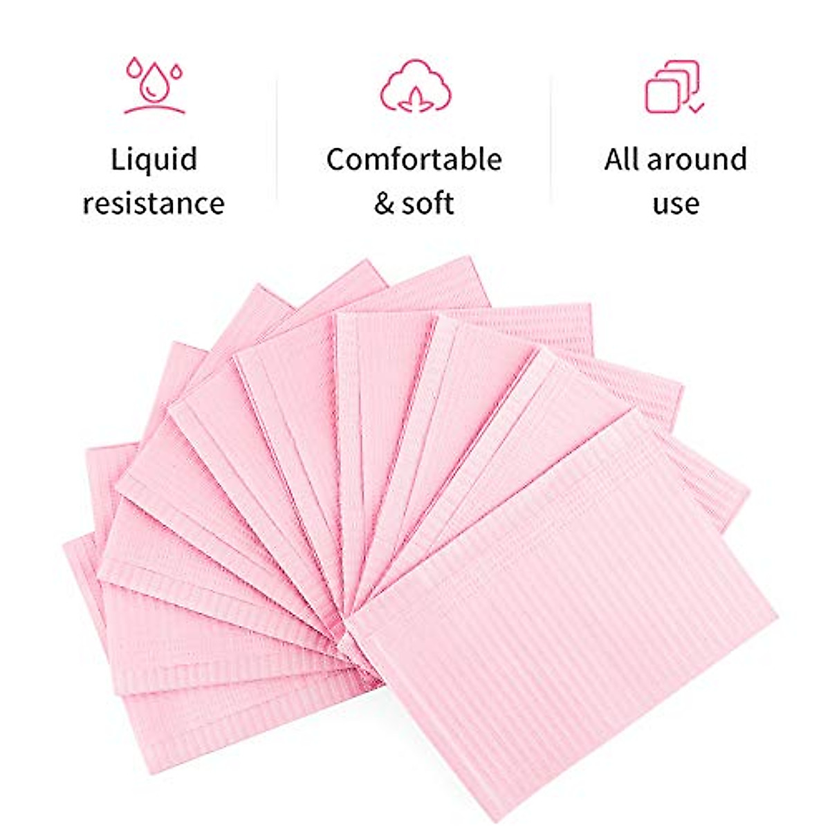 Annhua Dental Bib Polyback Towel Waterproof Patient Bibs Measuring Paper Napkins for Dental Clinic, Tattoo Piercing, Feeding, Soft and Fluid Resistant - 13'' x 18" - Pink (125)