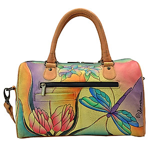 Anna by Anuschka womens Genuineleather Zip Around Satchel Handbag Genuine Leather, Dragonfly Glass Painting, No Size US