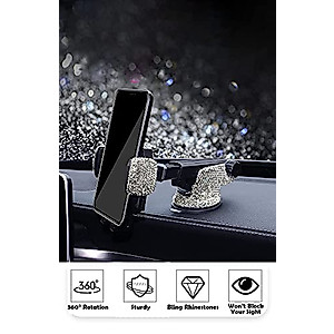 LYCARESUN Bling Car Phone Mount Holder, Shiny Crystal Rhinestone Phone Stand for Women and Girls, Car Accessories for Windshield Dashboard,Compatible with iPhone and Most Cellphones