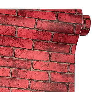 Yifely Red Brick Self Adhesive Shelf Drawer Liner Door Sticker Rural Wall Covering Paper Easy to Install 17.7inch by 9.8 Feet