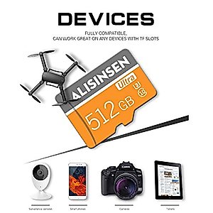 512GB Micro SD Card with Sd Adapter 512GB Memory Cards for Camera (Class 10 High Speed), TF Memory Card for Phone Computer Game Console, Dash Cam, CaHZorder, Surveillance, Drone(512GB)