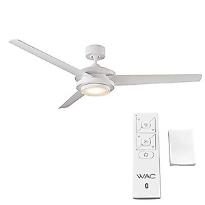 WAC Smart Fans Geos Indoor and Outdoor 3-Blade Ceiling Fan 60in Matte White with 3000K LED Light Kit and Remote Control works with Alexa and iOS or Android App