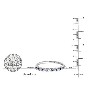 Dazzlingrock Collection Round Blue Sapphire 9 Stone Minimalist Stackable Wedding Ring for Women in 925 Sterling Silver, Size 8