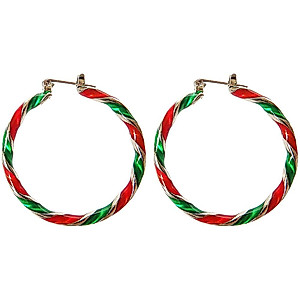 Candy Christmas Ornament Wreath Twist Hoop Earrings for Women Teen Girls Sensitive Ears Dainty Red Green Colorful Huggie Hoops 30mm Party Holiday Gifts for Thanksgiving New Year Best Friend Daughter