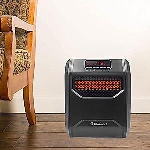 LifeSmart LifePro 1500 Watt High Power 3 Mode Programmable Space Heater with 6 Quartz Infrared Element, Remote, and Digital Display, Black