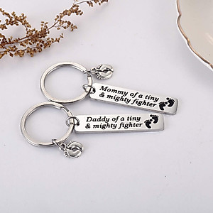 Ralukiia NICU Dad Mom Preemie Baby Gift - Mommy/Daddy of A Tiny Mighty Fighter Keychain Support NICU Parents Care Basket Neonatal Intensive Care Unit Gift