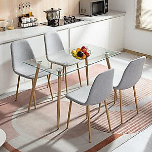 Glass Dining Table Rectangle - Glass Top Dining Room Table, Modern Clear Kitchen Table with Wooden Metal Leg, Rectangular Dining Table for 2 or 4 for Small Spaces Apartment Kitchen or Dining Room