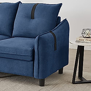 Pingliang Home 80" Sectional Sofas for Living Room, 3 Seat L Shaped Couch with Reversible Ottoman, Modern Linen Fabric Small Sectional Couch for Apartment Small Space, Navy Blue