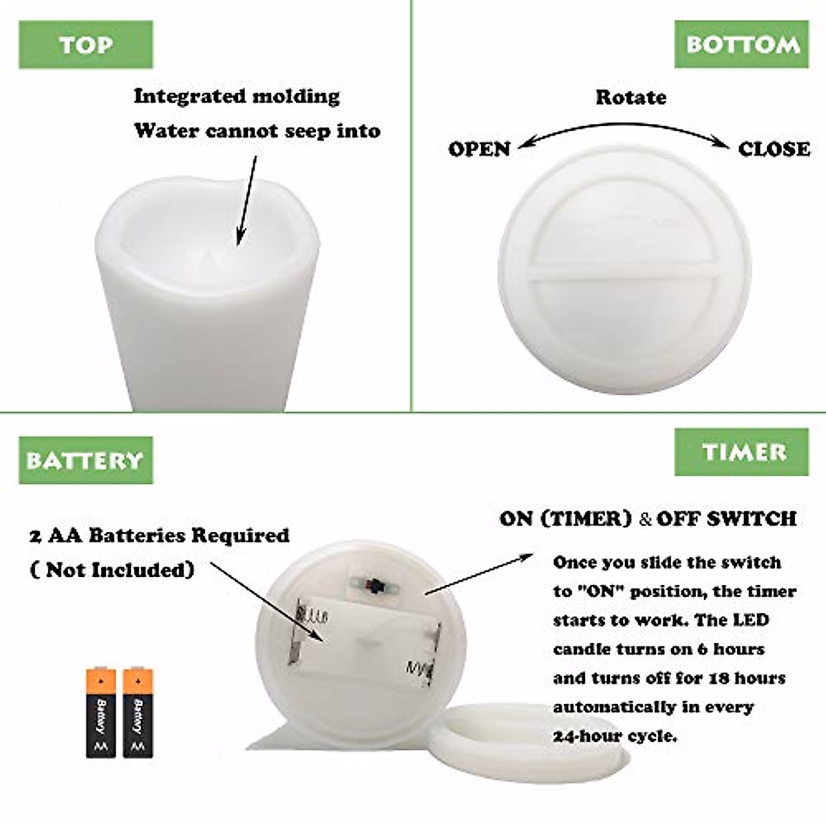 Waterproof Outdoor Flameless Pillar Candles with Timer Battery Operated Electric LED Candle Set for Gift Home Décor Party Wedding Supplies Garden Halloween Christmas Decoration, 2 Pack, 3” x 8”