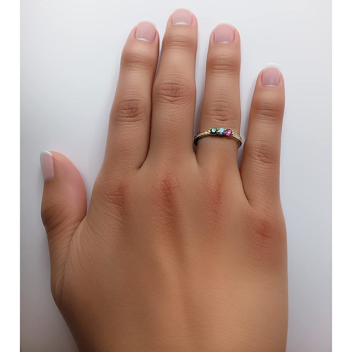 Family Mothers Ring 3 to 5 Birthstones In 10k Yellow or White Gold