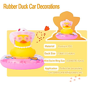 MuMyer Yellow Duck Car Ornaments Rubber Duck Car Dashboard Decorations with Mini Love Glasses Swim Ring Cowboy Hat Necklace for Car Dashboard Decoration(L1)