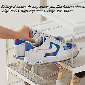 FUYUN Plastic Shoe Organizer - Stackable and Foldable 6-Tier Shoe Boxes for Closet, Clear and Space-Saving Sneaker Containers, No Assembly Required