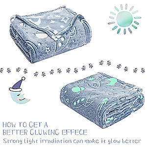 QH Space & Rocket Pattern Glow in The Dark Throw Blanket Luminous Unicorns Blanket-Fun, Cozy Fleece Throw Blanket Made for Great Gifts 60in x 50in