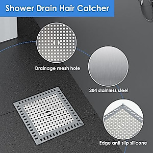 4Pcs Shower Drain Hair Catcher, Sink Hair Stopper, Sink Drain Cover Strainer, Drain Hair Filter Mesh Tub Drain Protector, Stainless Steel Bathtub Hair Trap Stopper for Kitchen Bathroom (Square)