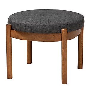 Baxton Studio Iliana Footstool, One Size, Dark Grey/Walnut Brown