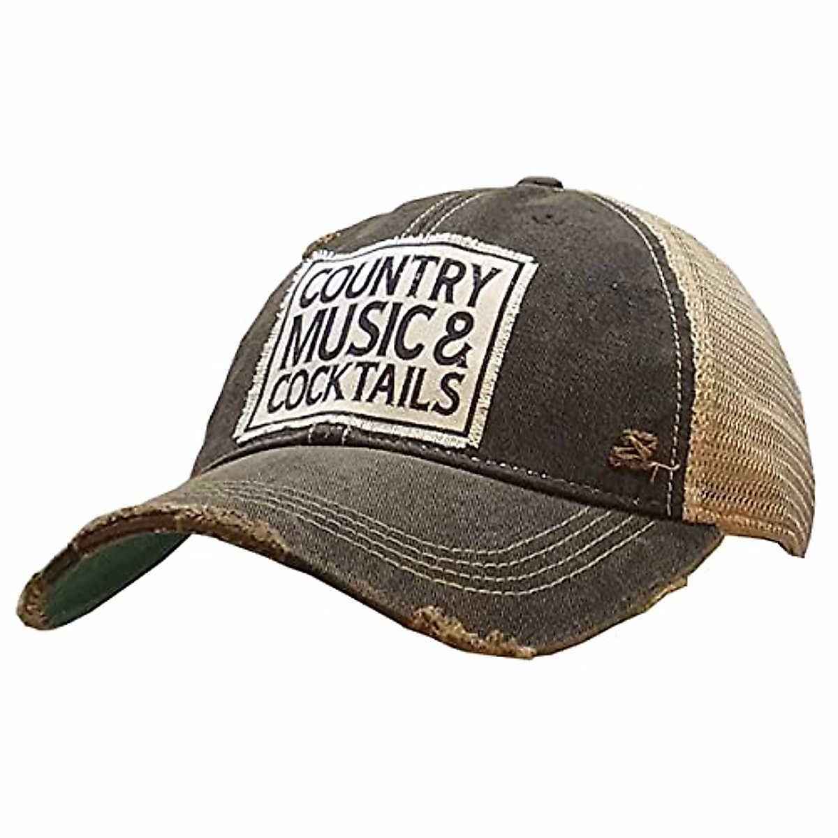 VINTAGE LIFE Baseball Cap for Women Funny Trucker Hat Cute Distressed Ball Caps (Country Music & Cocktails, Black)