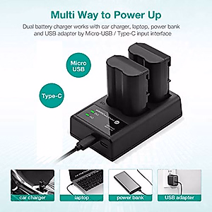 FirstPower EN-EL15 /EL15a/EL15b/EL15c Batteries 2-Pack and USB Dual Charger Compatible with Nikon Z6 Z7 D750 D850 D7000 D7100 D7200 D7500 D500 D600 D610 D780 D800 D800e D810 D810a Cameras