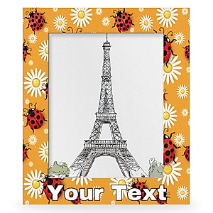 Herdesigns Ladybugs Daisy 8x10 Picture Frame Personalized Custom Text Name Red Ladybugs Wooden Picture Frame for Wall and Tabletop Display, Photo Picture Frame Customized Gift
