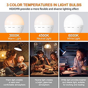 HOJOYRI 2Packs Magic Rechargeable Light Bulbs with Remote Control, E26 Cordless Battery Operated Light Bulb for Lamps, Wireless No Electricity Smart Battery Powered LED Bulb, 2200mAh/Dimmable/Timer