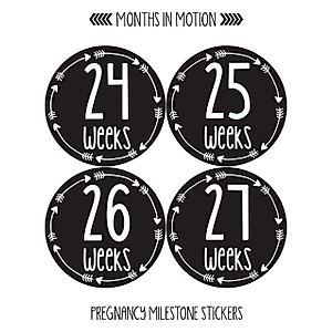Months In Motion Pregnancy Weekly Belly Growth Stickers - Week to Week Pregnant Expecting Photo Prop - Maternity Keepsake - Baby Bump - Large Set of 36 Weekly Photo Sticker