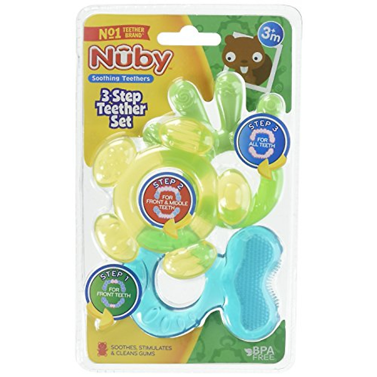 Nuby 3 Step Soothing Teether 3 Piece Set, BPA Free - Assorted Color