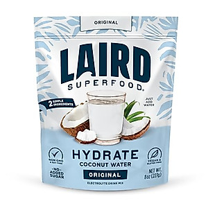 Laird Superfood HYDRATE Coconut Water Powder Drink Supplement with Coconut Water and Auqamin, All Natural, No Added Sugars, Gluten-Free, Non-GMO, Vegan, 8 oz. Bag, Pack of 1