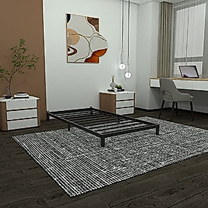 LUKIROYAL Sturdy Low Twin Bed Frame - Metal 7-Inch Platform Base with Steel Slats - Easy Assembly, Noise-Free, No Box Spring Needed - Non-Slip - Black