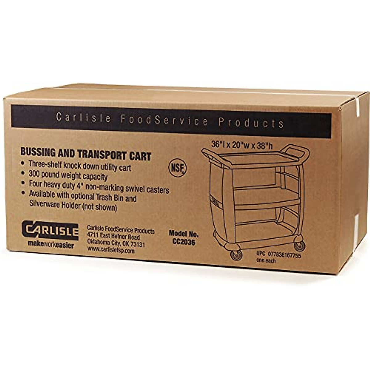 Carlisle FoodService Products Plastic Bussing Cart, 300 lb Capacity, 36.25" x 18"x 38", Black, Small