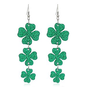 ONLYJUMP St. Patrick's Day Cute Cat Dog Earrings Acrylic Earrings Handmade Irish Shamrock Rainbow Green Clover Green Leaf Dangle Earrings for Women Good Lucky Jewelry Gift (Long Leaf)