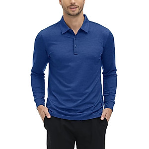 KEFITEVD Tactical Polo Military Shirt for Men Dry Fit Golf Polo Outdoor Performance Polo Shirts Mens Long Sleeve T Shirts Breathable Shirts Dark Blue