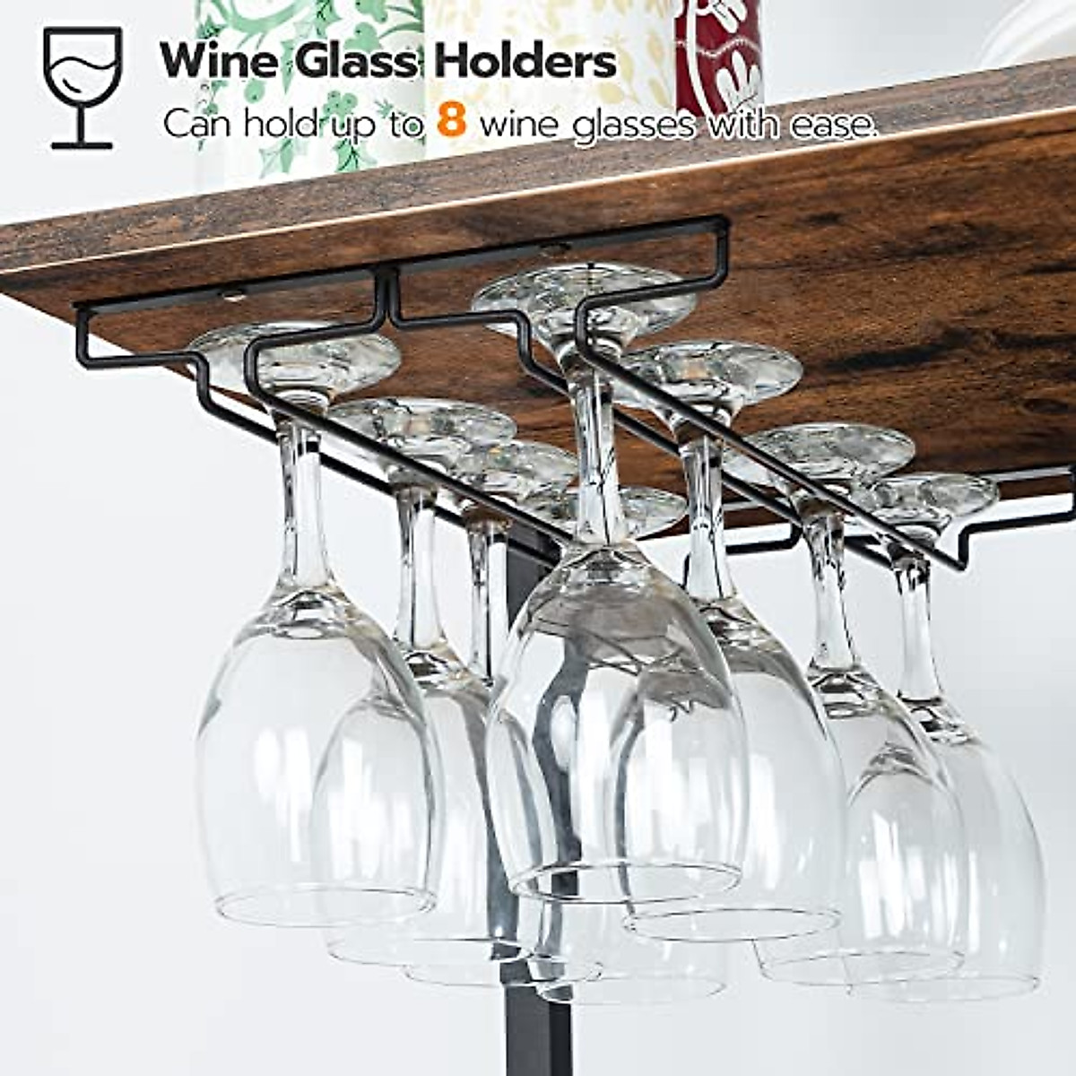 HOOBRO Bar Cart for The Home, Serving Cart with Wine Glass Hooks, Rolling Kitchen Cart with Lockable Wheels, 25.2 x 15.7 x 33.3 Inches Beverage Cart with Storage Shelves, Rustic Brown BF02TC01