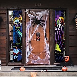 Scary Creepy Halloween Porch Banner Classic Movie Role Front Porch Welcome Sign Horror Halloween Party Decorations-12×71''