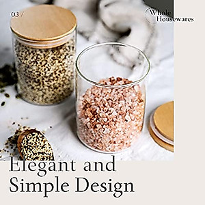 WHOLE HOUSEWARES 24 oz Clear Canister Set with Beech Wood Lids | 2 pcs Food Storage Canister for Kitchen & Pantry Organization and Storage | Ideal for Grains, Sugar, Spices & Herbs