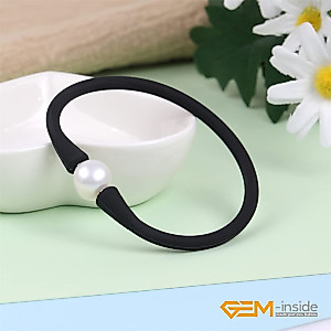 GEM-Inside Big 11mm Real Pearl Bridesmaid Black Mood Stackable Silicone Rubber Stretch Freshwater Cultured Pearl Jewelry Bracelets for women 7"