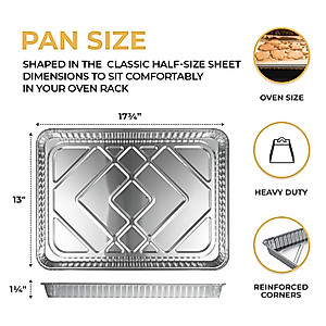 Aluminum Sheet Pans (15 Pack) Half-Sheet Size: 17 1/2" x 13 1/4" x 1 1/4" - Disposable Heavy-Duty Large Baking Trays That Fit Oven Rails. Sturdy Foil Pans Great For Baking Cookies, Grilling and more