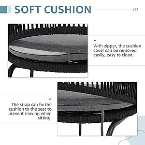 COBANA 3 Piece Patio Bistro Set, Outdoor Woven Rope Conversation Balcony Furniture Set with Wood Coffee Table and Cushioned Chairs for Garden, Backyard, Deck, Poolside, Black