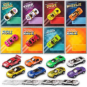 JOYIN 28-Count Valentines Day Gifts Cards, Valentine's Greeting Cards for Kids with Die-Cast Racing Cars Valentine Classroom Exchange Party Favor Toy