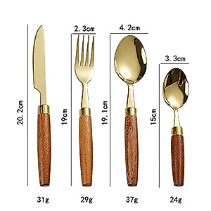 32-Piece Wood Silverware Cutlery Set for 8,Quality Stainless Steel Cutlery Set with Wooden Handle, Modern Tableware Cutlery Set for Home Restaurant Hotel Family Gatherings Mirror Finish