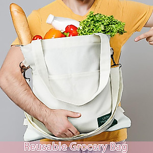 Canvas Tote Bags 2 Pcs Cute Shoulder Bags with Inner Pocket for Women, Multi-Purpose Reusable Canvas Bags Use For Grocery Bags,Shopping Bags,Gym,DIY Gift Bags