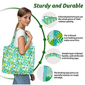 Feveqher 4 pack Reusable Grocery Bags, Large Capacity with 50LB, Lightweight Foldable Bags with Stylish and Cute Pattern in Ripstop Fabric