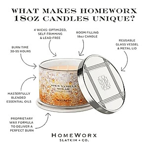 Premium Scented 18oz Candle - HomeWorx by Slatkin & Co - Spun Vanilla Sugar - 4 Wicks - Long-Lasting Jar Candle, 30-55 Hours Clean Burn Time - Vanilla Sugar, Caramel, hint of Citrus
