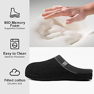 FamilyFairy Men's Memory Foam House Slippers Warm Slip-On Bedroom Shoes Black,XL