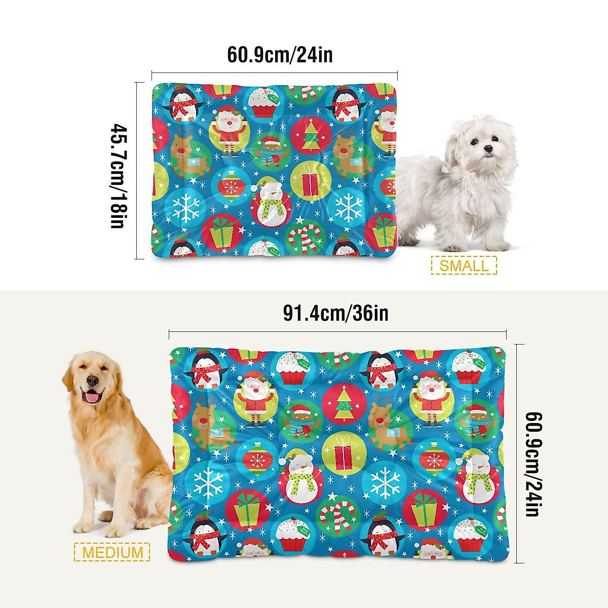 Coikll Cute Christmas Reindeer Snowman Santa Pet Bed Pad Soft Dog Bed Mat with Anti-Slip Bottom, Machine Washable Crate Pad Mattress for Dog Sleeping- 36 * 24inches