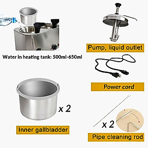 Nacho Cheese Dispenser, 4.8 QT Nacho Cheese Warmer, Stainless Steel Popcorn Butter Dispenser, with Pump 650W Nacho Cheese Machine, 30-110℃ Temp Adjustable, for Heating Caramel Cheese Chocolate