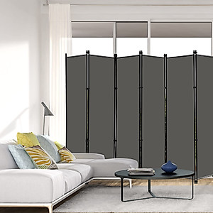 MAYOLIAH 6 Panel Folding Privacy Screen 9ft Wide, 6ft Tall Partition Room Divider Portable Office Walls Dividers Room Separator, Grey