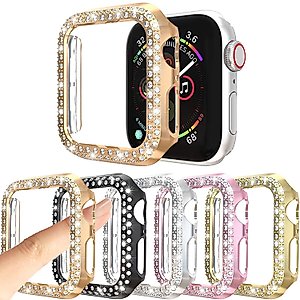 [5-Pack] Protector Case Compatible with Apple Watch Series 3 Series 2 Series 1 38mm Cover, Double Row Bling Crystal Diamonds Protective Cover PC Plated Bumper Frame Accessories (5 Colors, 38mm)