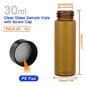 Kesell 12Pcs 30ML Amber Brown Glass Bottle with Black Caps for perfume oils and other liquids (Comes with red handwritten sticker paper)