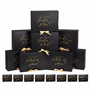 WLUSEAXI 16 Pieces Bridesmaid Proposal Box Set, 8 Pack Bridesmaid Boxes & Cards, Matron of Honor Proposal Gift Box, Maid of Honor Box, Will You be My Bridesmaid Box for Bridesmaids Gifts (Black)