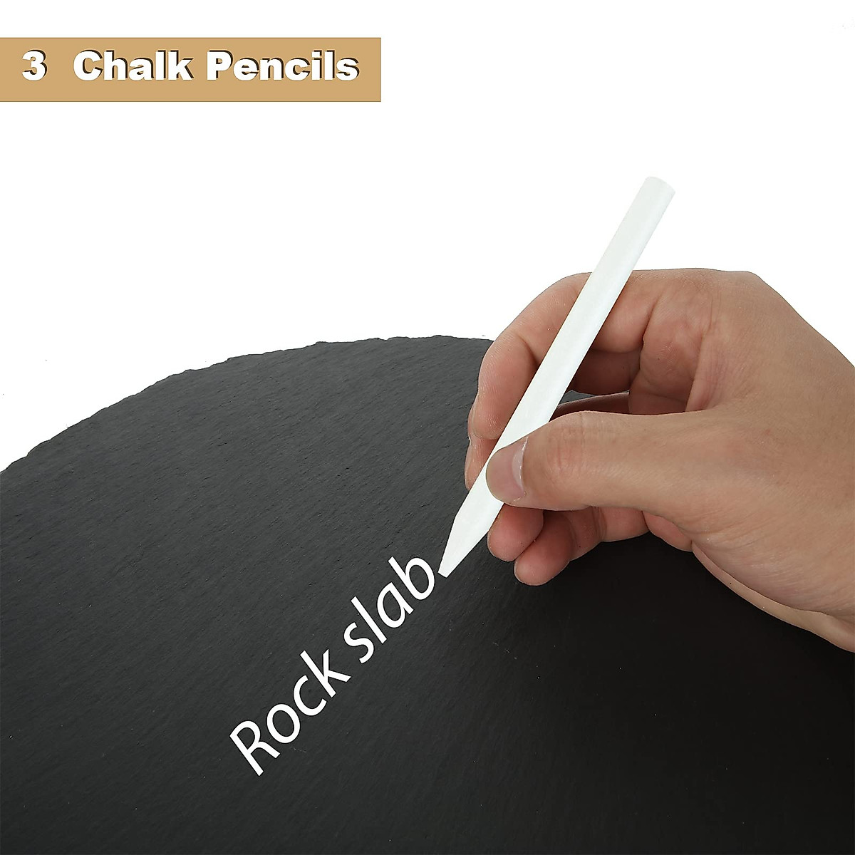 LANIAKEA 3PCS Slate Cheese Board 12 Inch Round Slate Board with Chalk, Slate Charcuterie Boards for Serving Cheese, Sushi, Appetizers, and More (Black)